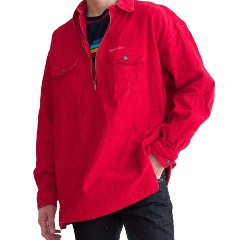 Marlboro Red Corduroy Half Zip Pullover Shirt Size La… - Gem